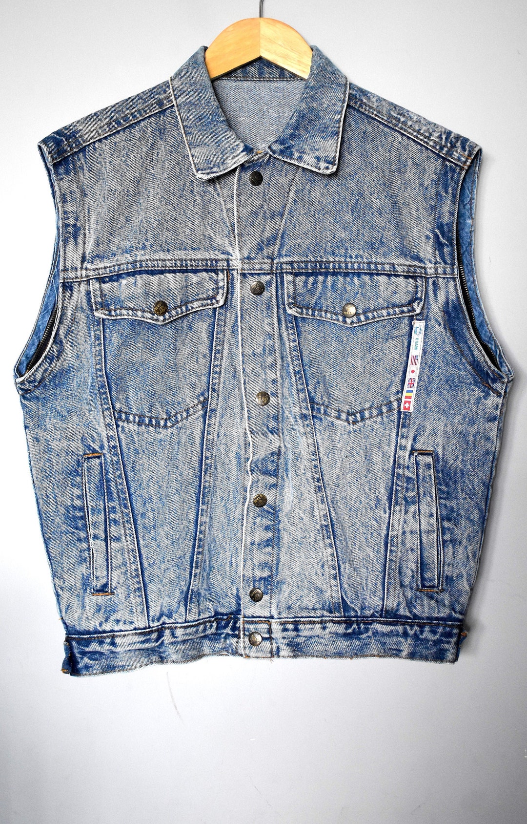 Vintage 90's Acid Wash Denim Vest/ Sleeveless Blue Jean Jacket/snap-button Women's Denim Vest ...