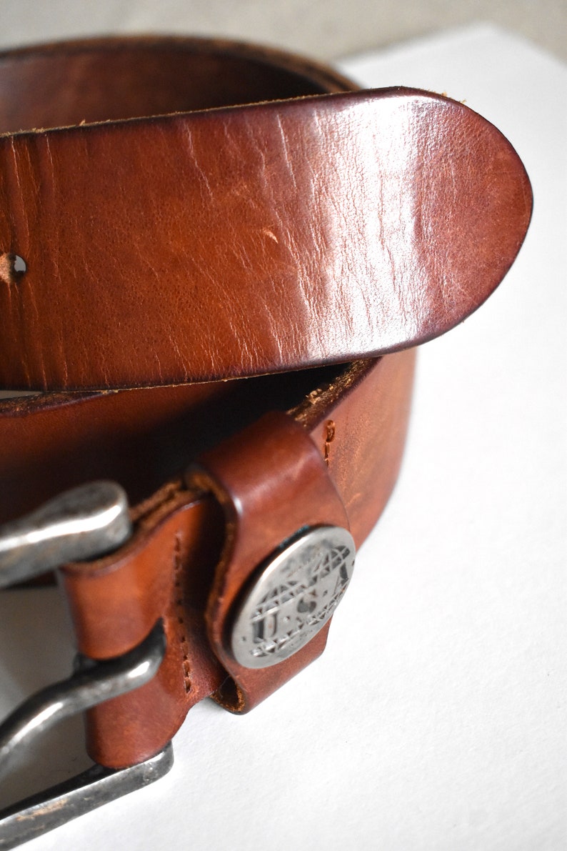 Vintage 90's Chunky Whiskey Brown Leather Belt/ Silver | Etsy