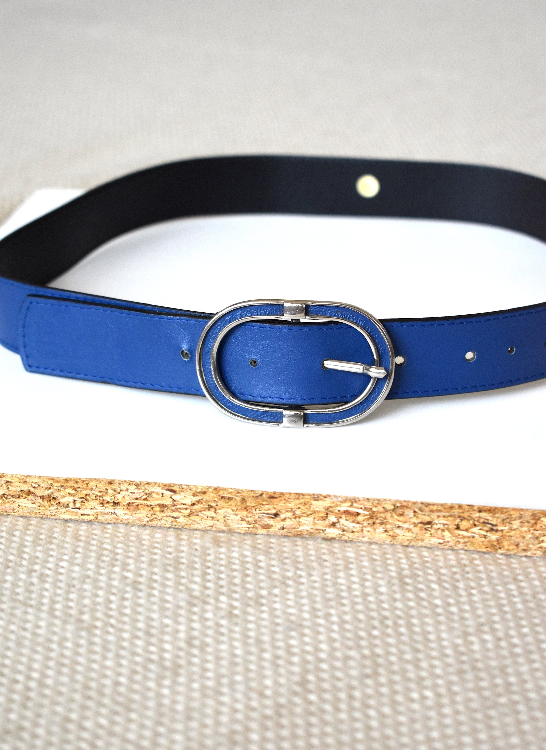 Vintage 80's Blue Leather Waist Belt/ Women's High-waist Belt/ Leather ...