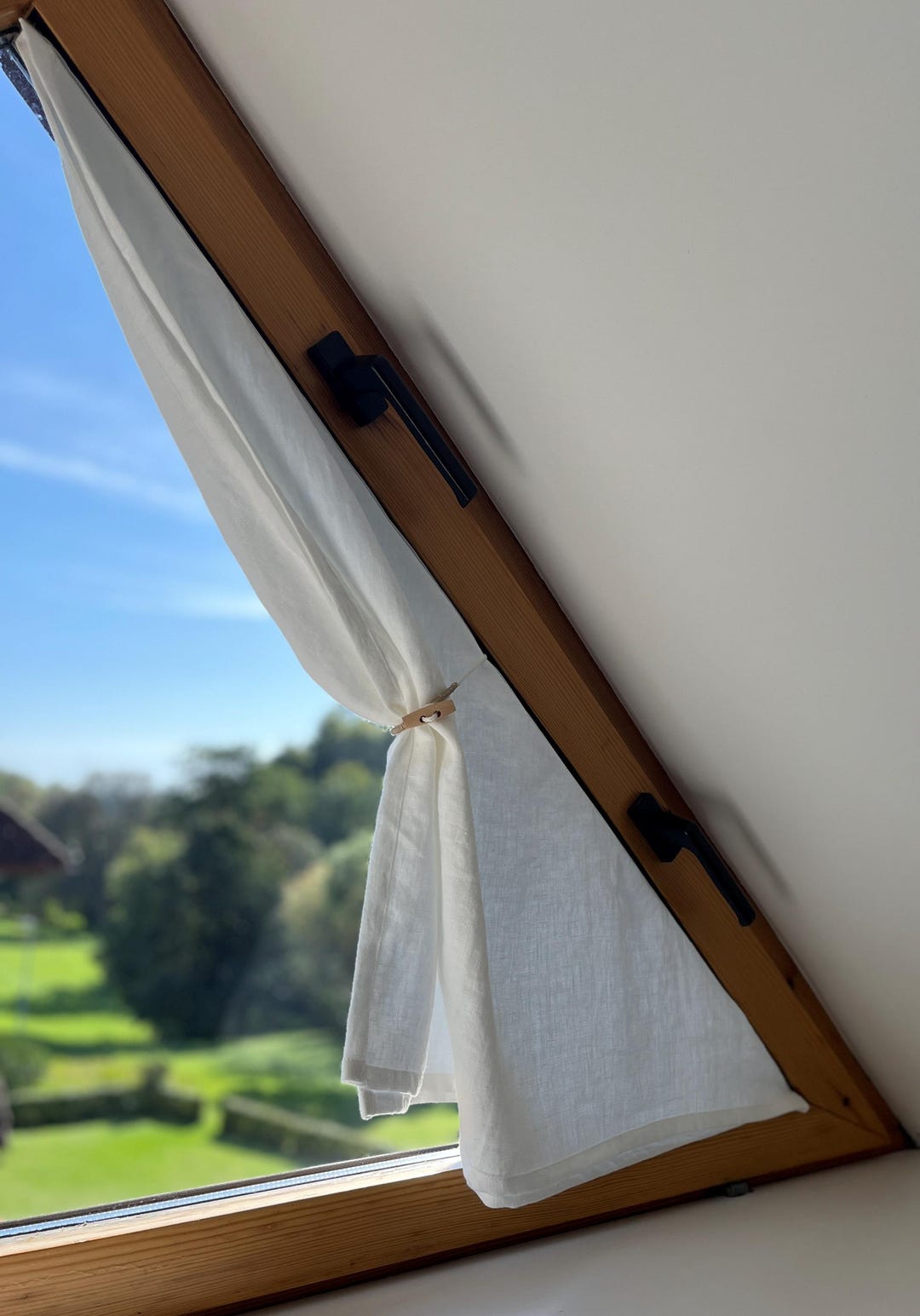 Triangle Window Curtain, Linen Natural Fabric, Hook and Loop Attachment ...