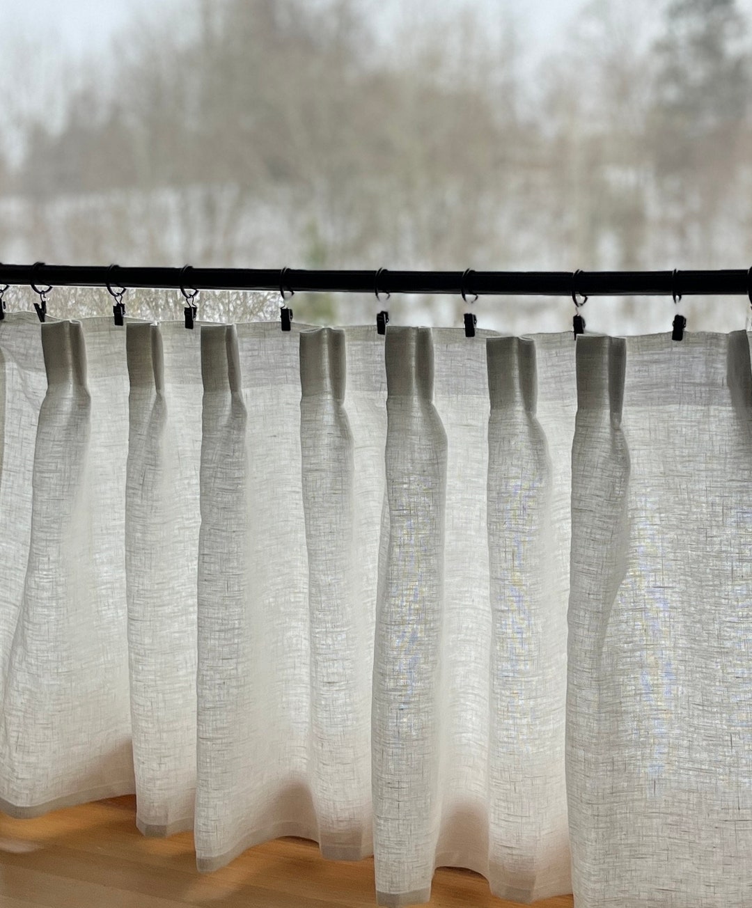 Pleated Curtain Cafe Style, White Linen Cafe Curtains, Twin Pleat ...