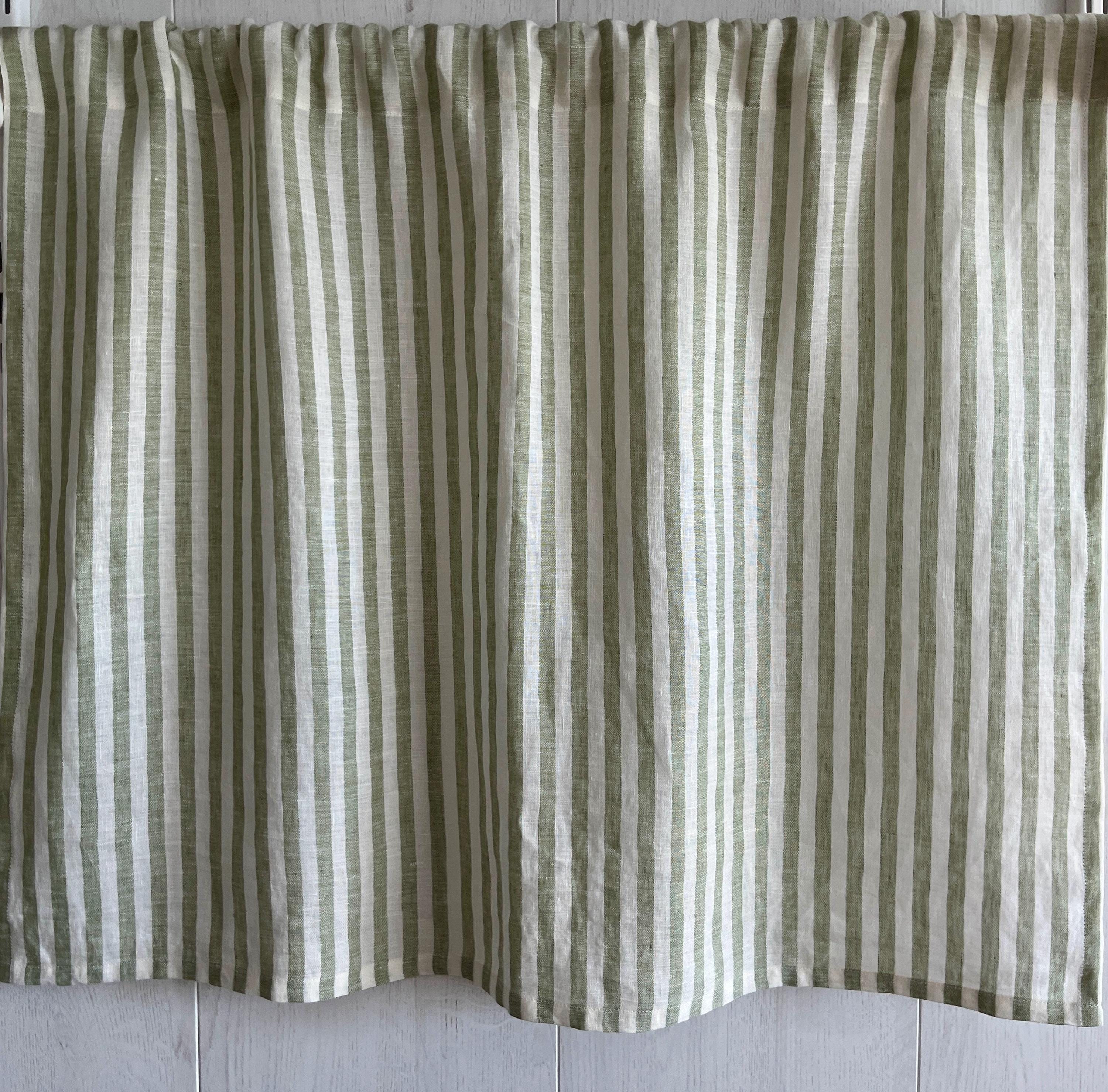 Striped Linen Cafe Curtain CLARA OLIVE STRIPE, Farmhouse, Coastal - Etsy