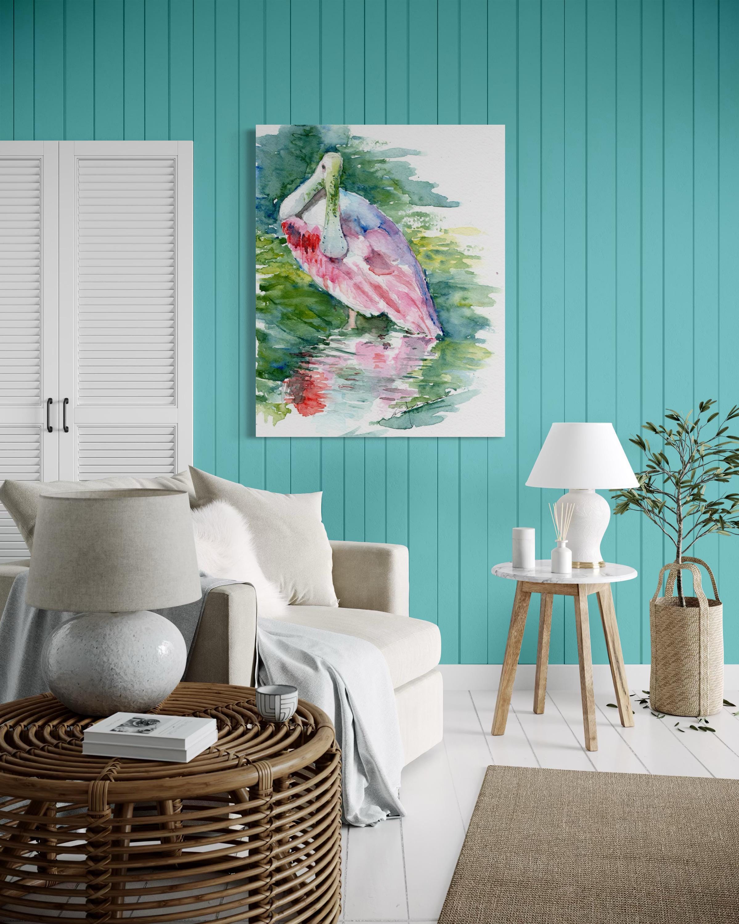 ROSEATE SPOONBILL Pink Spoonbill Watercolor Art | Nature Reflection ...