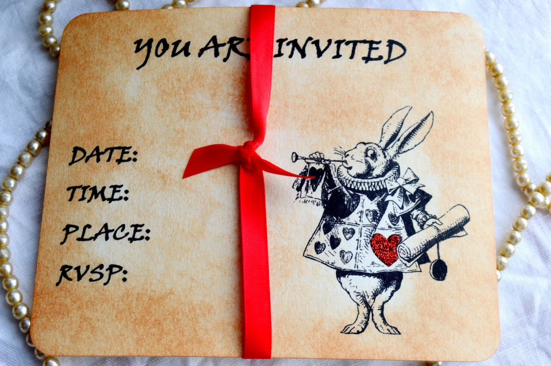 4 Alice in Wonderland-white Rabbit Invitation-vintage Style-tea Party ...