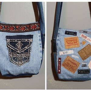 Blue Jean Denim Purse Upcycled Patched Long Strap Bag Crossbody ...