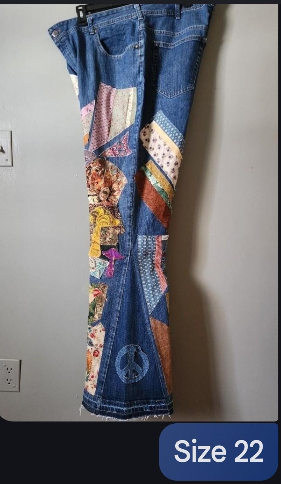 Upcycled Bell Bottom Flare Jeans for Women With Patches Plus Size 22 ...