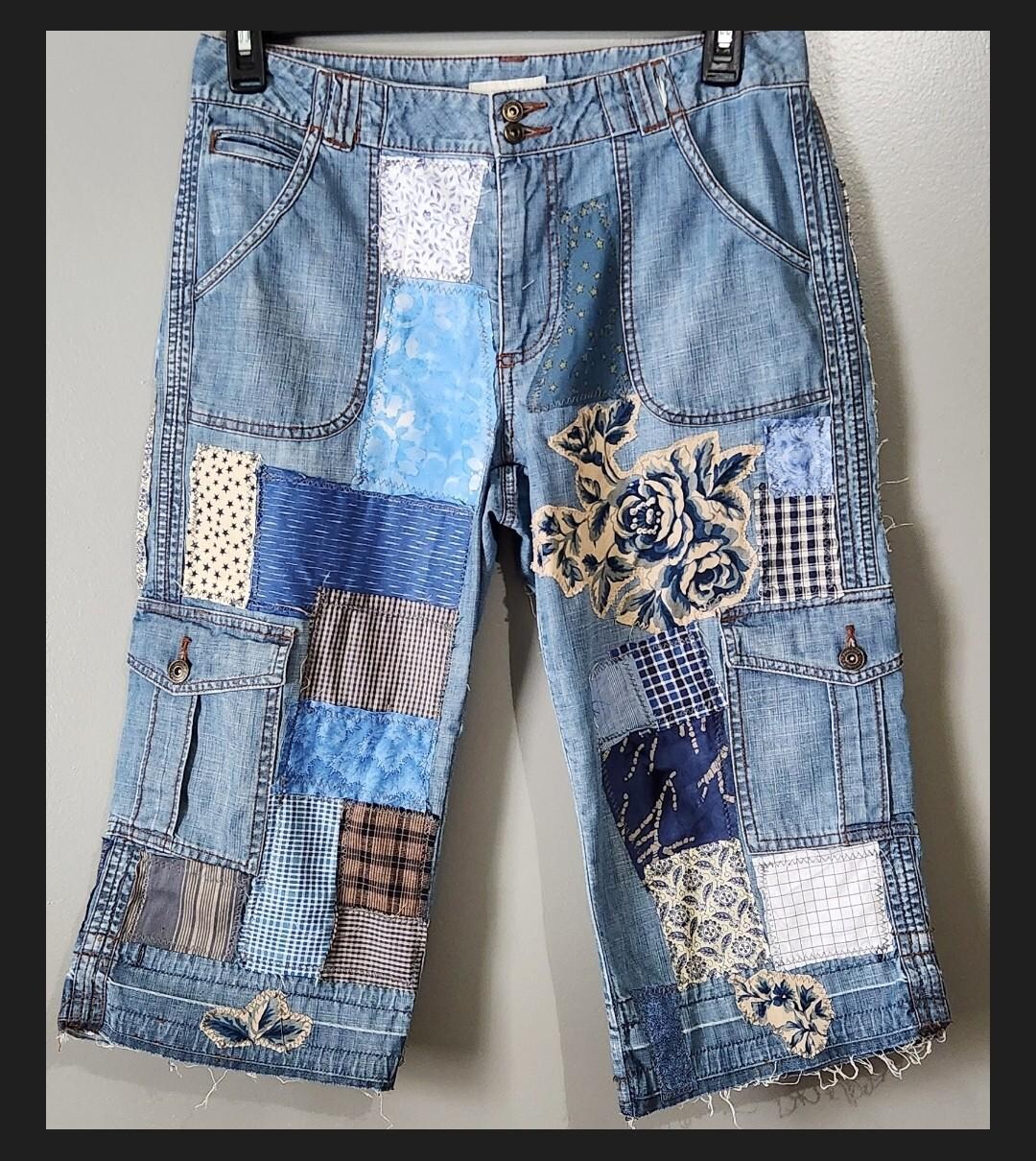 Long Shorts With Patches for Women Patchwork on Both Sides Extra ...