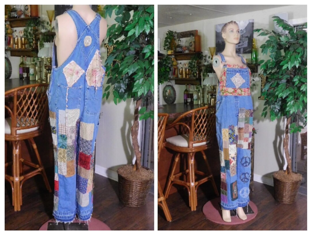 Overall Jeans Denim Handmade Overalls Patchwork for Women - Etsy