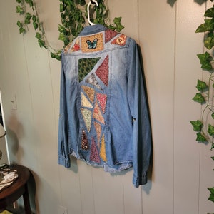 Patched Jean Shirt Vintage Denim With Patches Patch Size Large Hippy ...