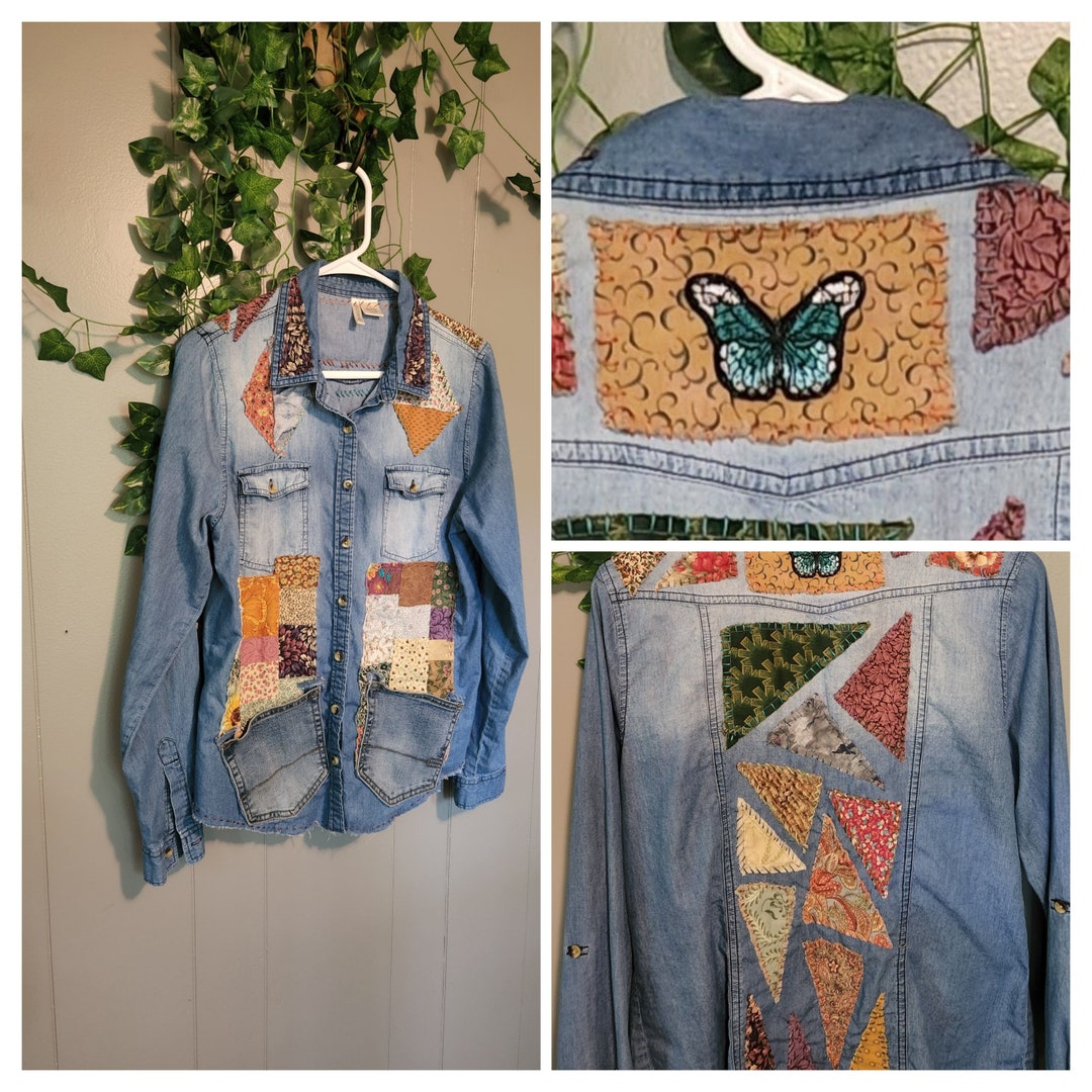 Patched Jean Shirt Vintage Denim With Patches Patch Size Large Hippy ...