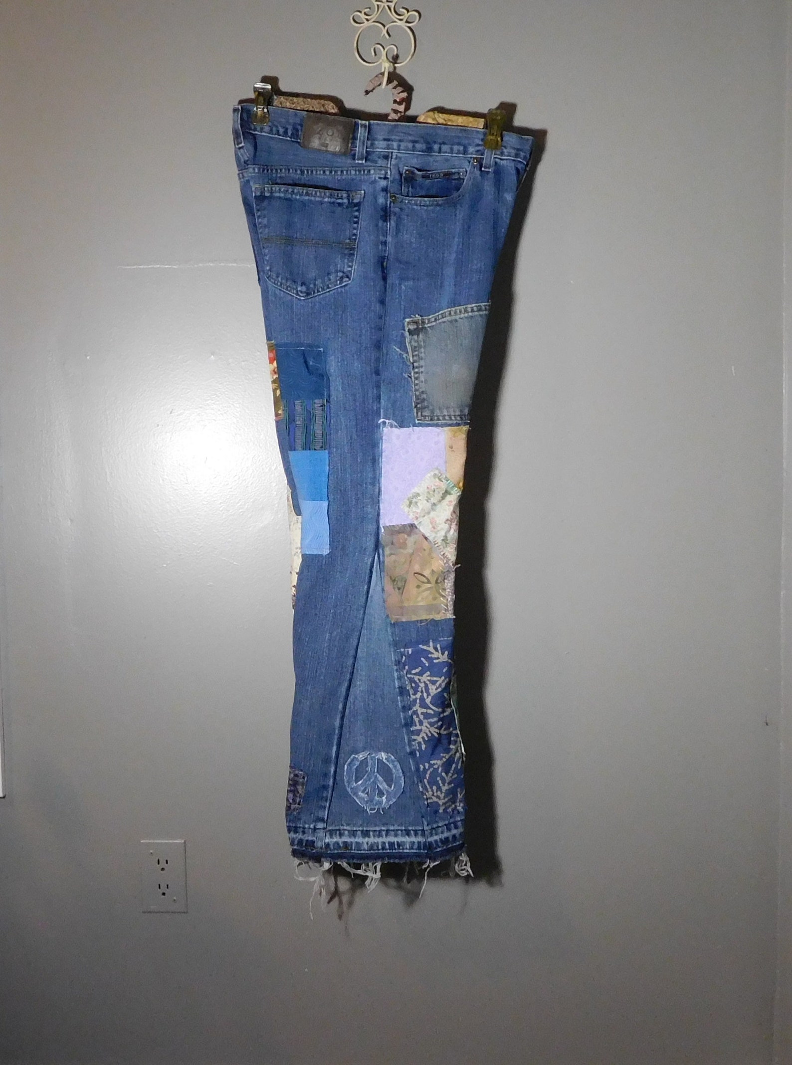 33x30 Patchwork Bell Bottom Jeans Men Boyfriend Patches | Etsy