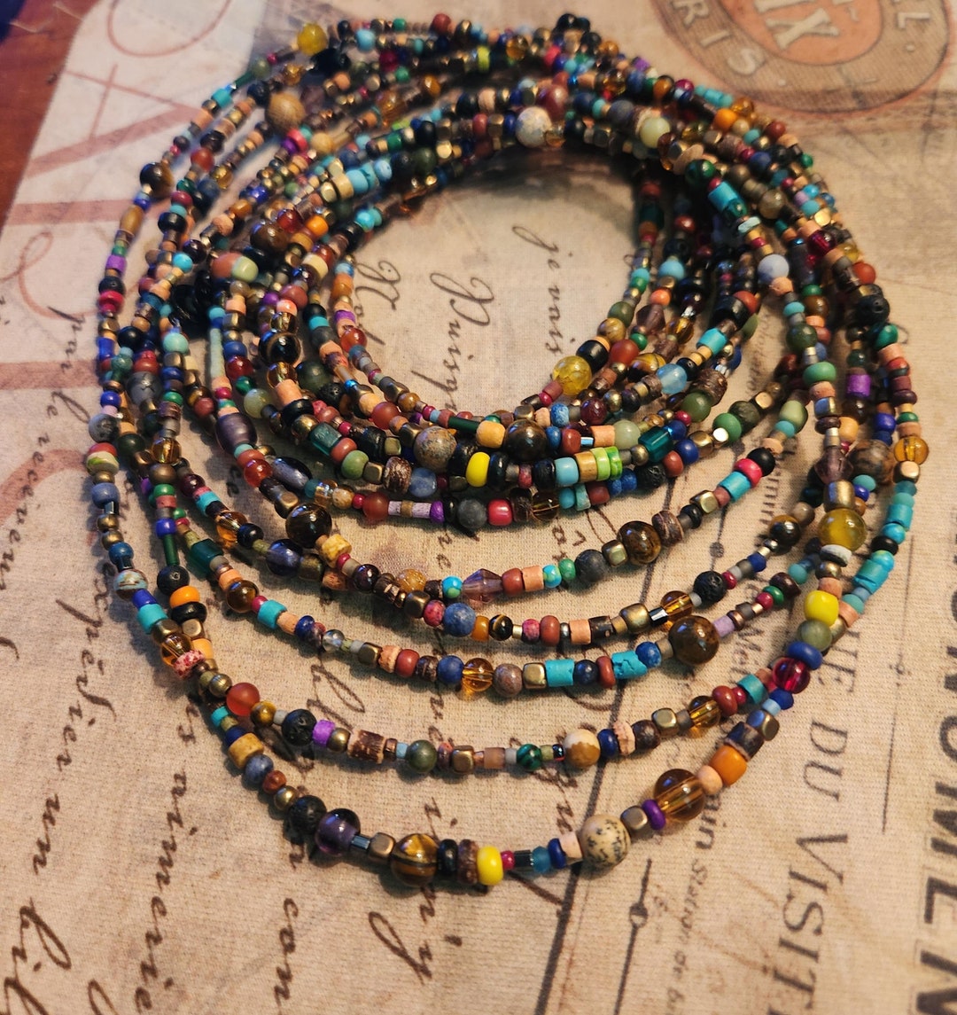 Extra Long Bead Necklace Unisex Rustic Natural Wrap or Layering ...