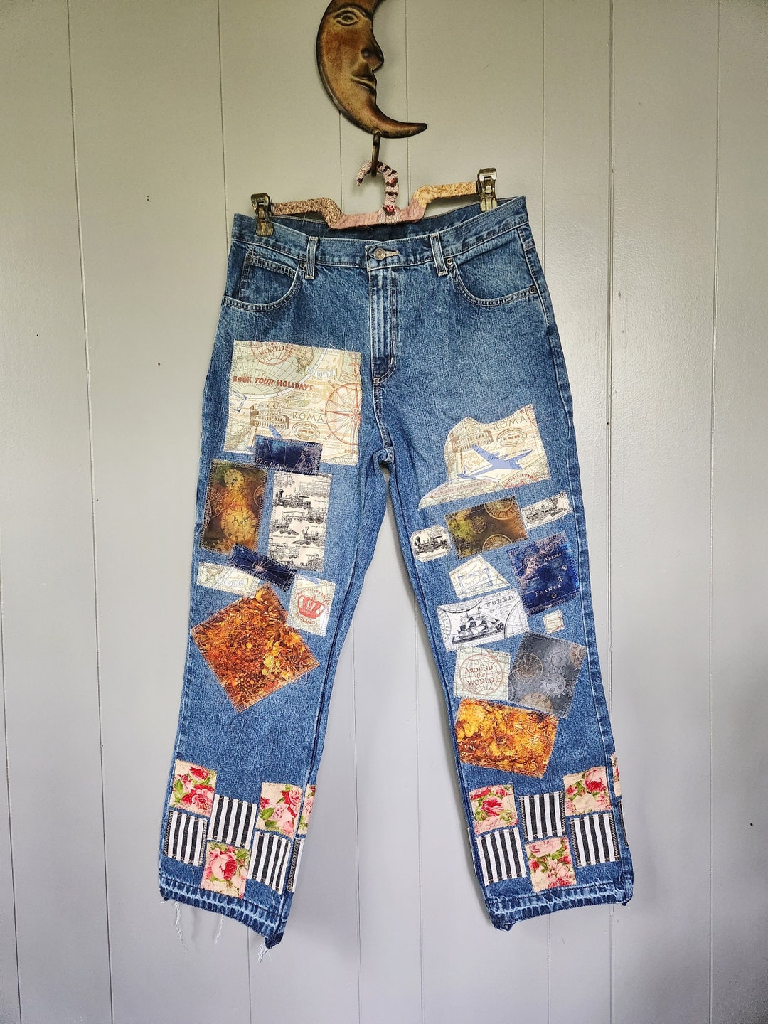 36 Patchwork Jeans Women Mens Denim With Patches Women Size 16 Patched ...