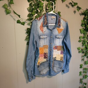 Patched Jean Shirt Vintage Denim With Patches Patch Size Large Hippy ...
