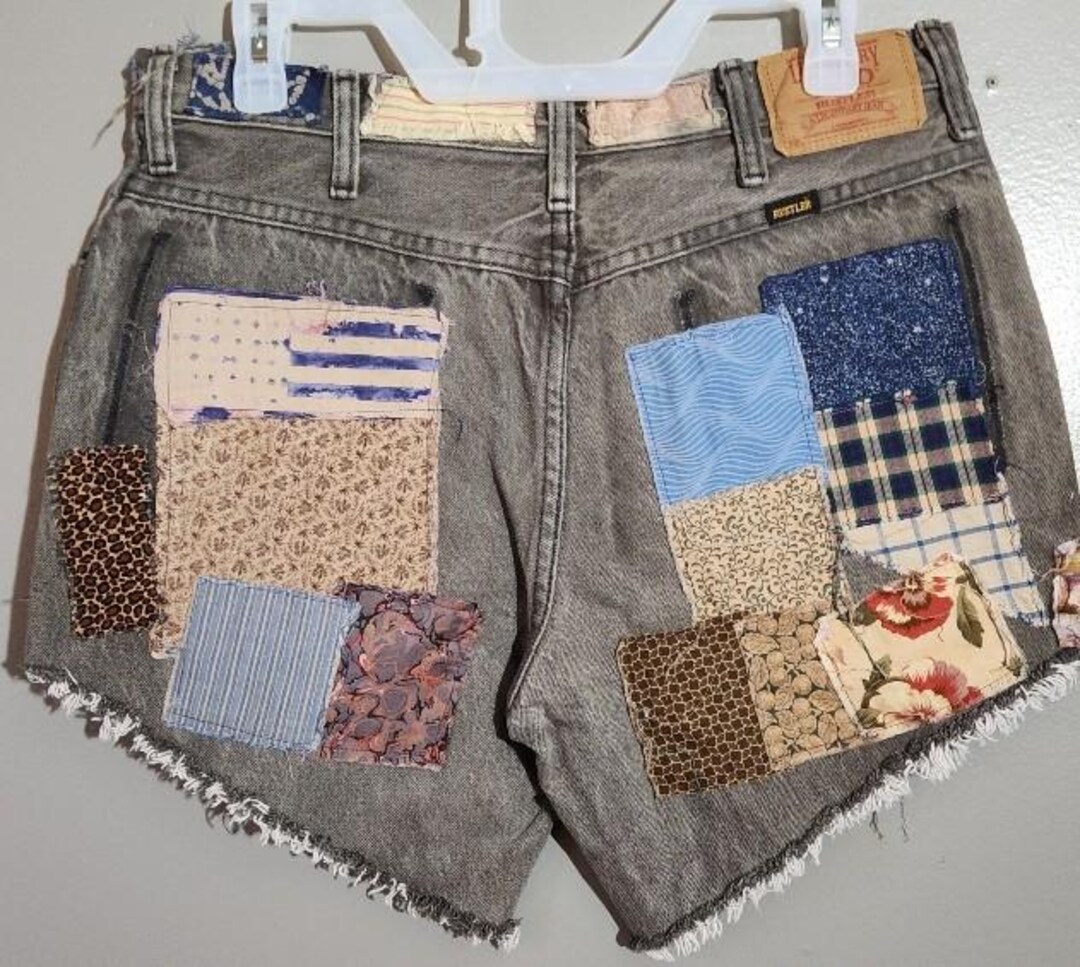 34 Patched Denim Shorts With Patches Jeans Patchwork Grunge Peace Sign ...