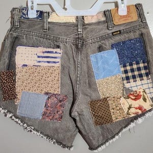 34" Patched Denim Shorts With Patches Jeans Patchwork Grunge Peace Sign ...