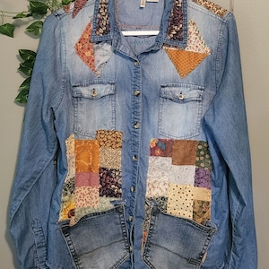 Patched Jean Shirt Vintage Denim With Patches Patch Size Large Hippy ...