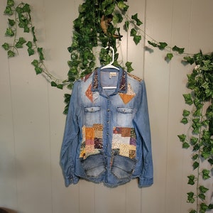 Patched Jean Shirt Vintage Denim With Patches Patch Size Large Hippy ...