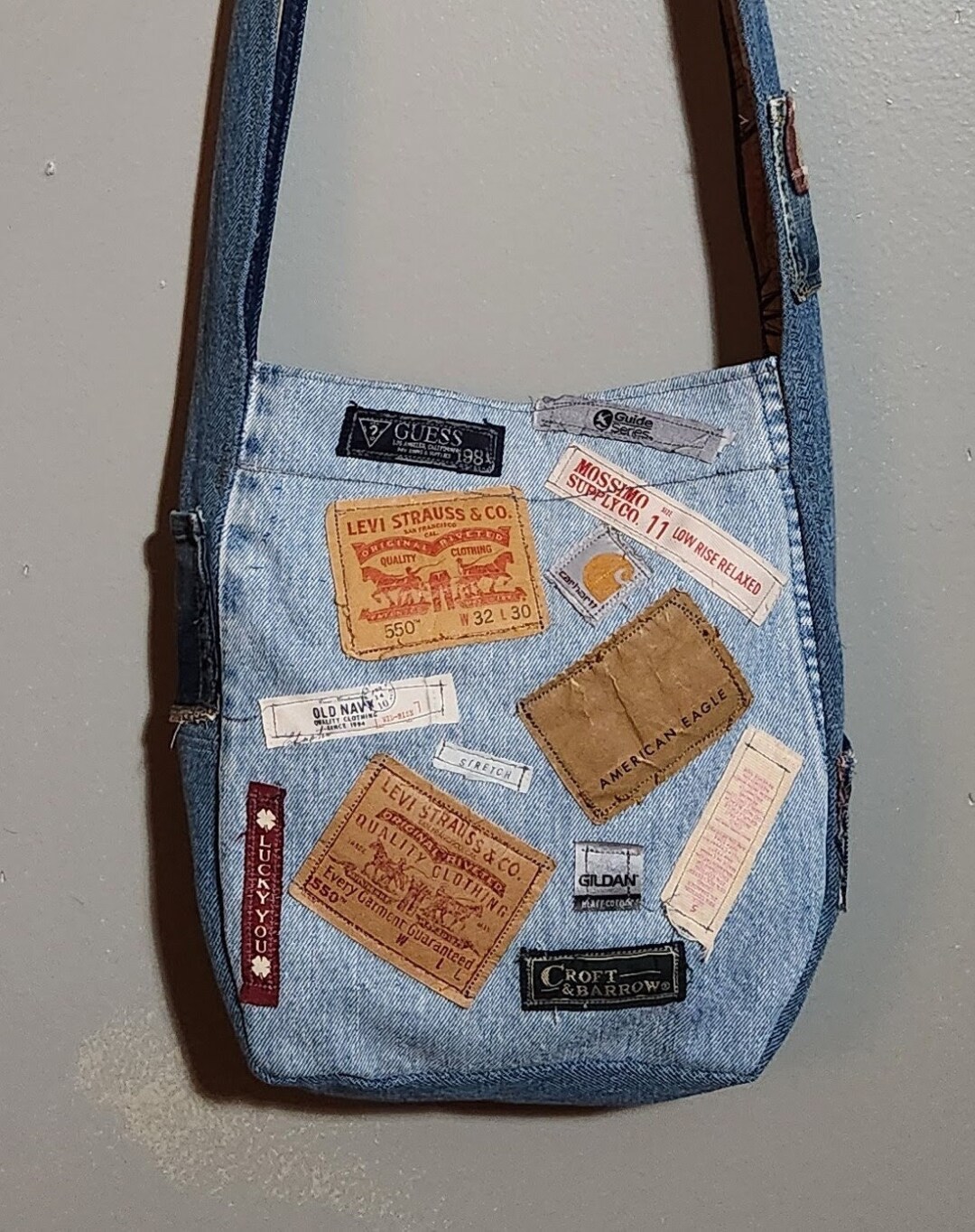 Blue Jean Denim Purse Upcycled Patched Long Strap Bag Crossbody ...