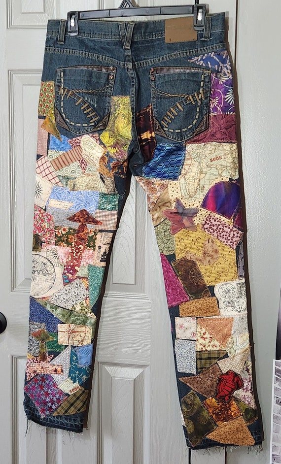 Patchwork Jeans Men Women Totally Patched Denim Upcycled Patchwork Jeans Men Women Totally Patched Denim Upcycled