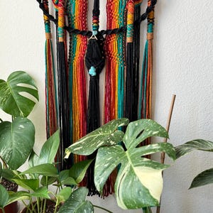 Southwestern Macrame Wall Hanging Tapestry Black Multi Turquoise ...