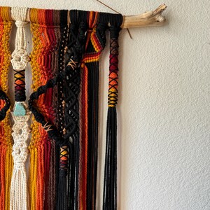 Southwestern Macrame Wall Hanging Tapestry Black Multi Driftwood Boho ...