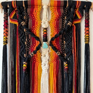 Southwestern Macrame Wall Hanging Tapestry Black Multi Driftwood Boho ...