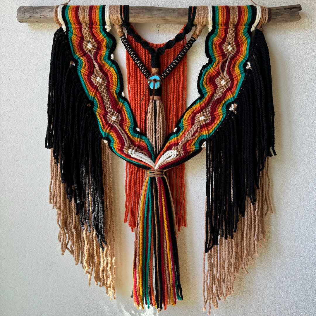 Southwestern Macrame Wall Hanging Brown Orange Turquoise Rust ...