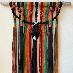 Southwestern Macrame Wall Hanging Tapestry Black Multi Turquoise ...