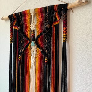 Southwestern Macrame Wall Hanging Tapestry Black Multi Driftwood Boho ...