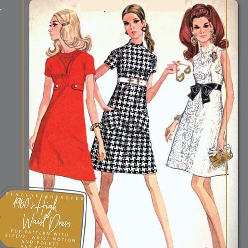 1960s High Waist Dress Vintage Sewing Pattern 2000 32.5 - Etsy