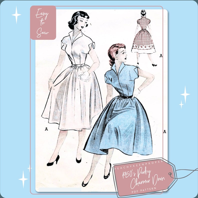 Digital Product - 1950s Perky Charmer Dress Vintage Sewing Pattern 6363 ...