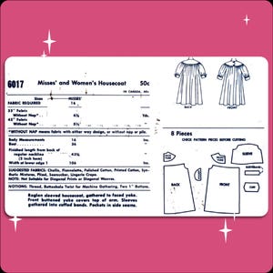 1960s Yoked Housecoat Sewing Pattern 6017, 36 Inch Bust, DIGITAL Download Pattern - PDF - Etsy ...