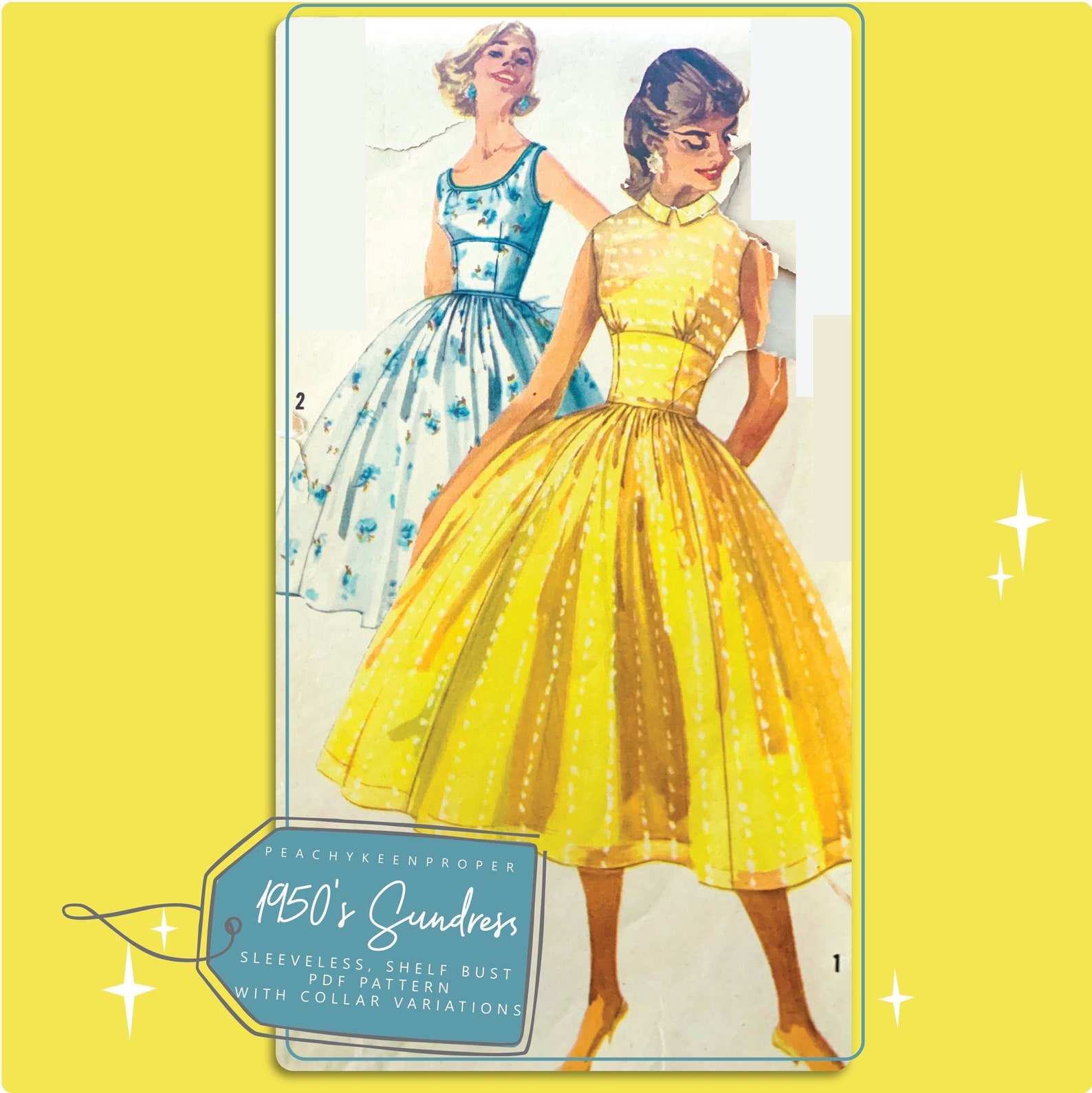 1950s Shelf Bust Sundress Vintage Sewing Pattern 2093 31.5 - Etsy