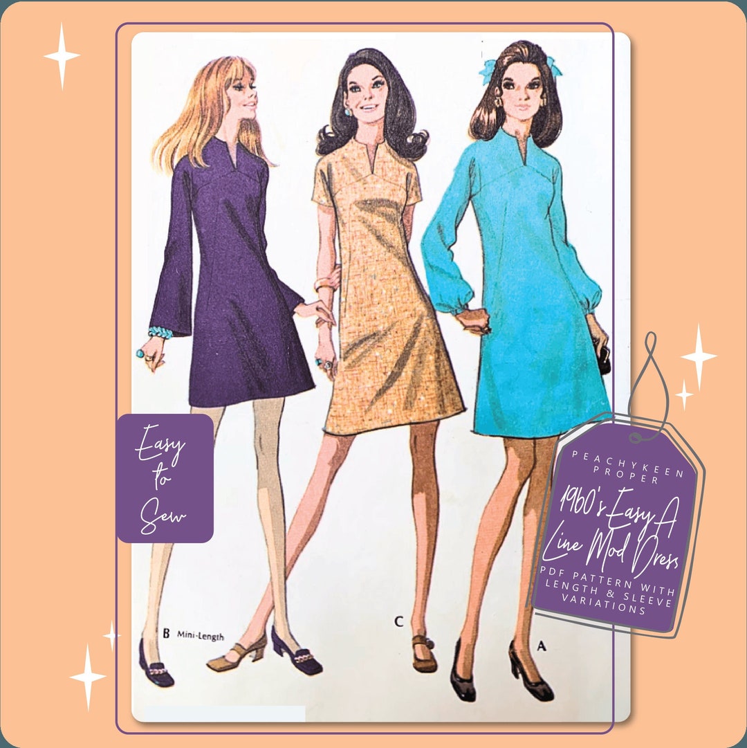 1970s Easy A-line Mod Dress Sewing Pattern 2045, 34 Inch Bust, DIGITAL Download Pattern - PDF - Etsy