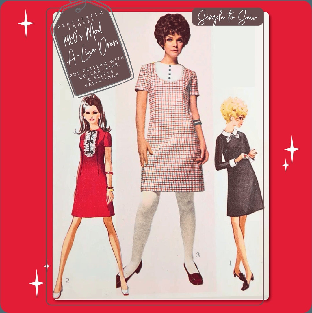 1960s Mod A-line Sewing Pattern 7736, 28 Inch Bust, DIGITAL Download ...
