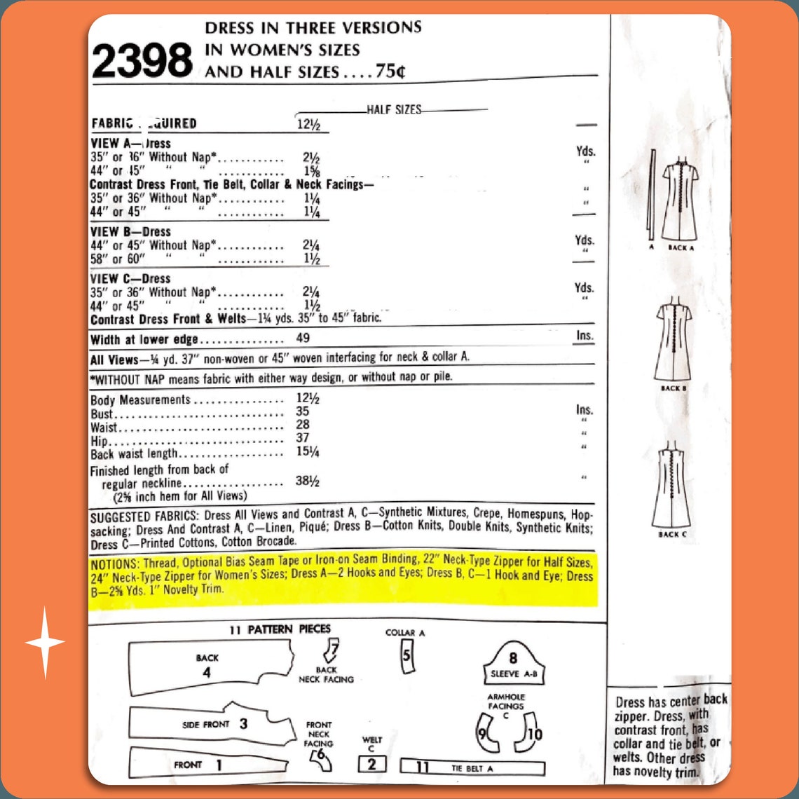 1970s Everyday A-line Sewing Pattern 2398 35 Inch Bust - Etsy