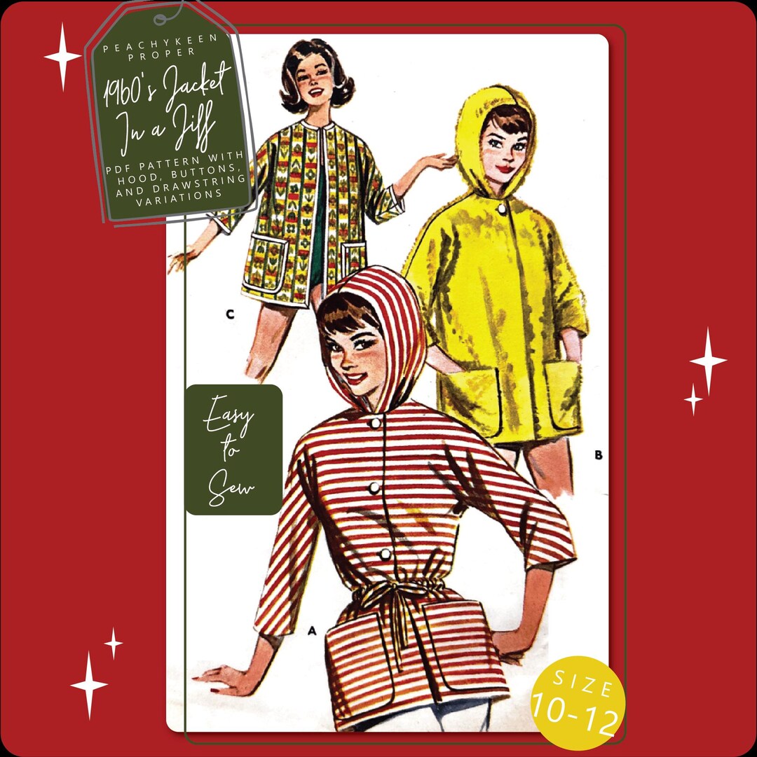 1960s Jacket in a Jiff Sewing Pattern 9806, 31-32 Inch Bust, DIGITAL ...