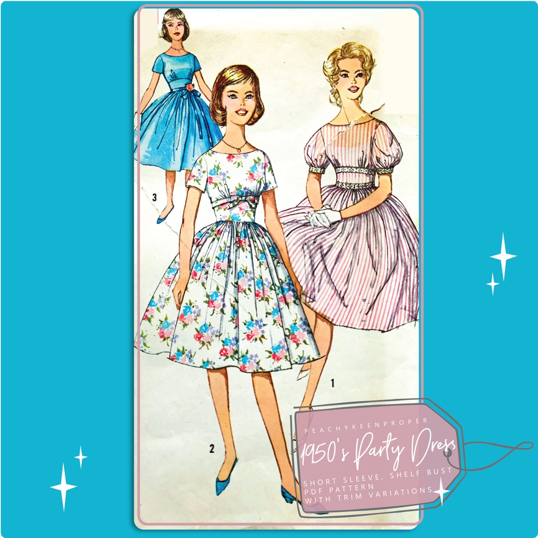 1950s Shelf Bust Party Dress Vintage Sewing Pattern 3900, 29 Inch Bust ...