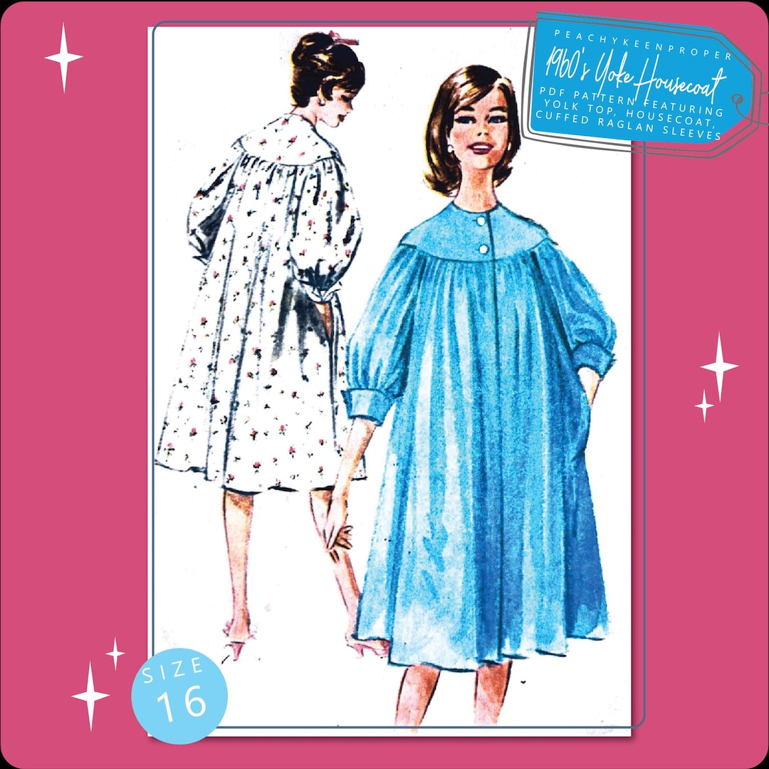 1960s Yoked Housecoat Sewing Pattern 6017, 36 Inch Bust, DIGITAL Download Pattern - PDF - Etsy ...