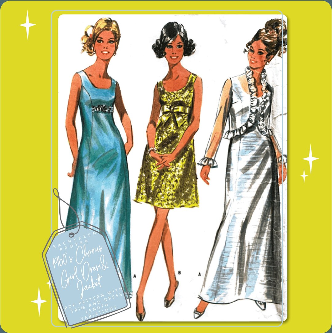 1960s Chorus Girl Dress and Jacket Vintage Sewing Pattern 9475, 34 Inch ...