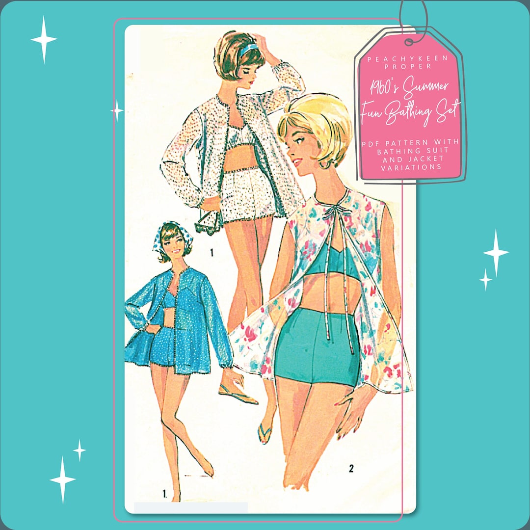Digital Product - 1960s Summer Fun Bathing Suit Set Sewing Pattern 5507 ...