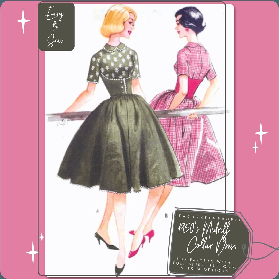 1950s Midriff Collar Dress Vintage Sewing Pattern 5147, 31.5 Inch Bust ...