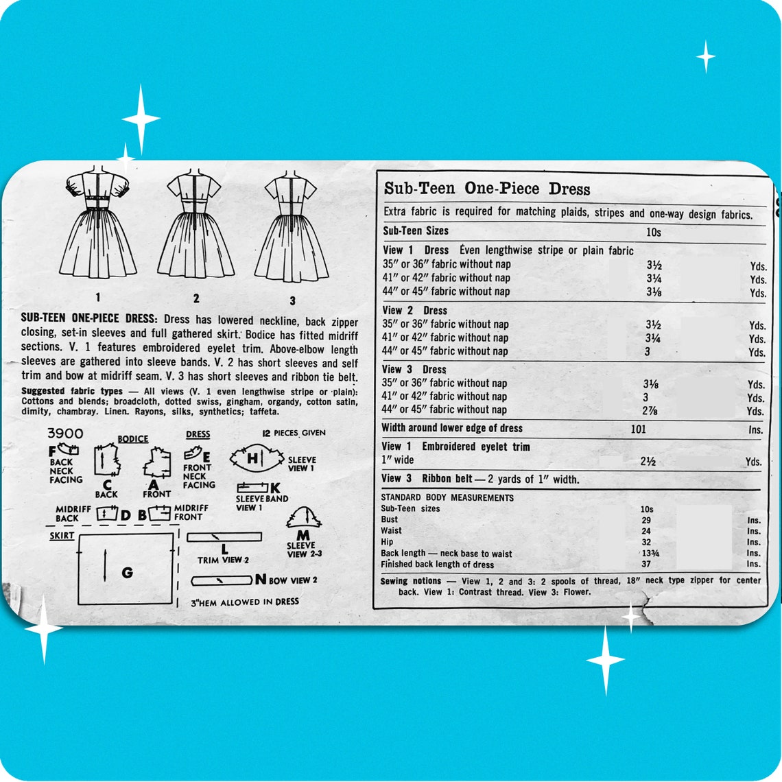 1950s Shelf Bust Party Dress Vintage Sewing Pattern 3900, 29 Inch Bust ...