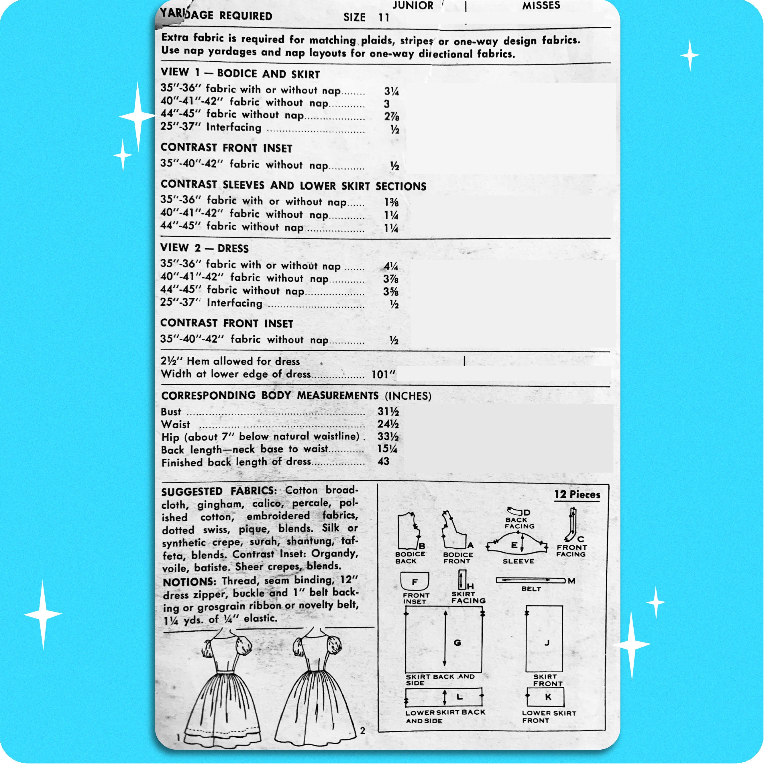 1960s Shelf Bust, Puffy Sleeve Dress Vintage Sewing Pattern 9399, 31.5 ...
