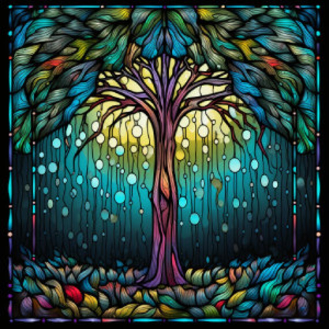 Fall Tree Rain Stained Glass Printable Download - Etsy