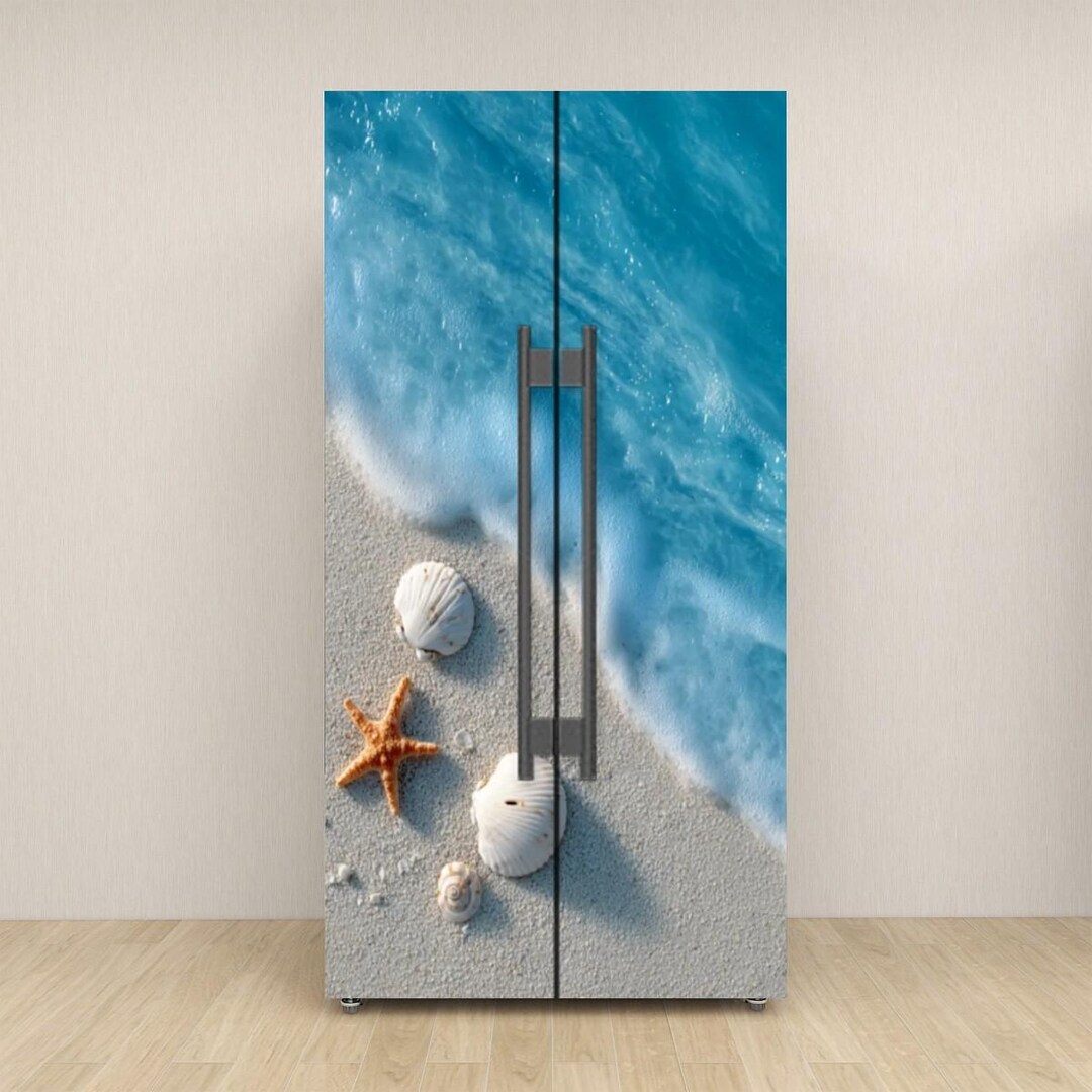 Beach Scene Sea Shore Shells Starfish Self Adhesive Refrigerator Wrap ...