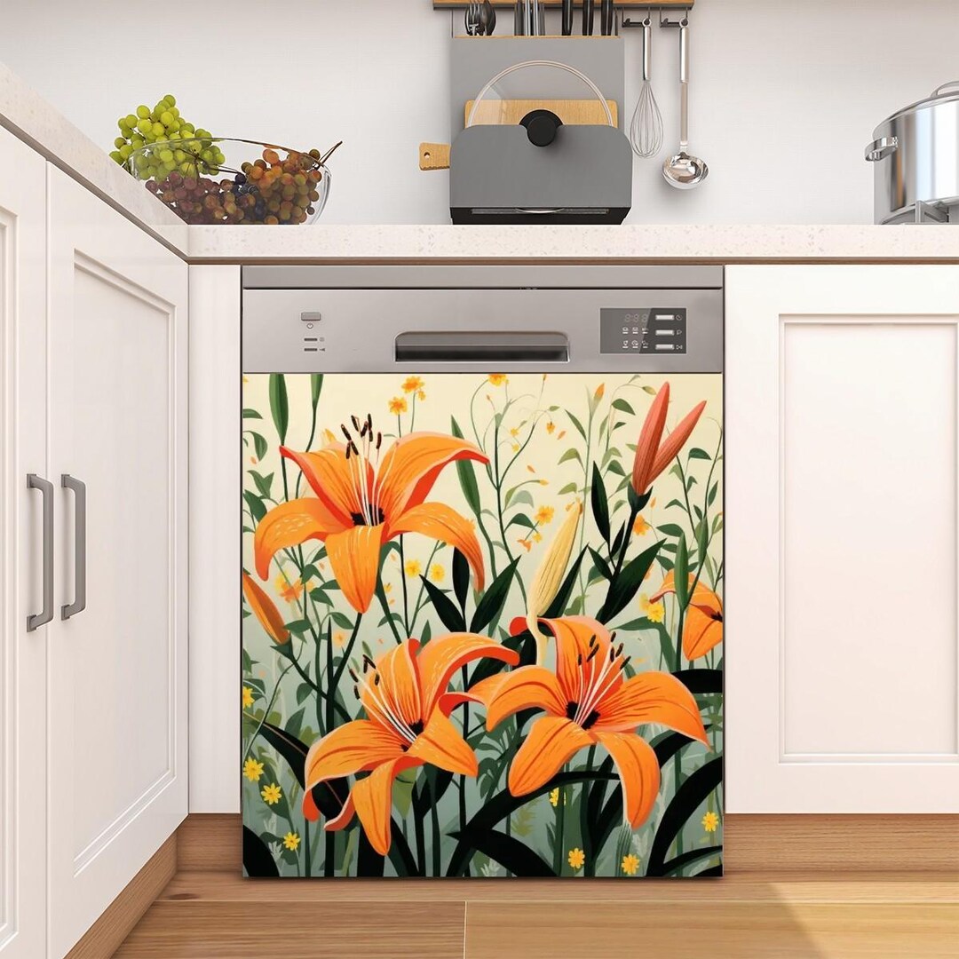 Lily Kitchen Dishwasher Magnet Cover Wrap / Kitchen Recycle Bin Cover ...