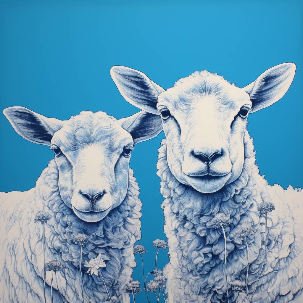 Blue and White Sheep Digital Download Printable Art - Etsy