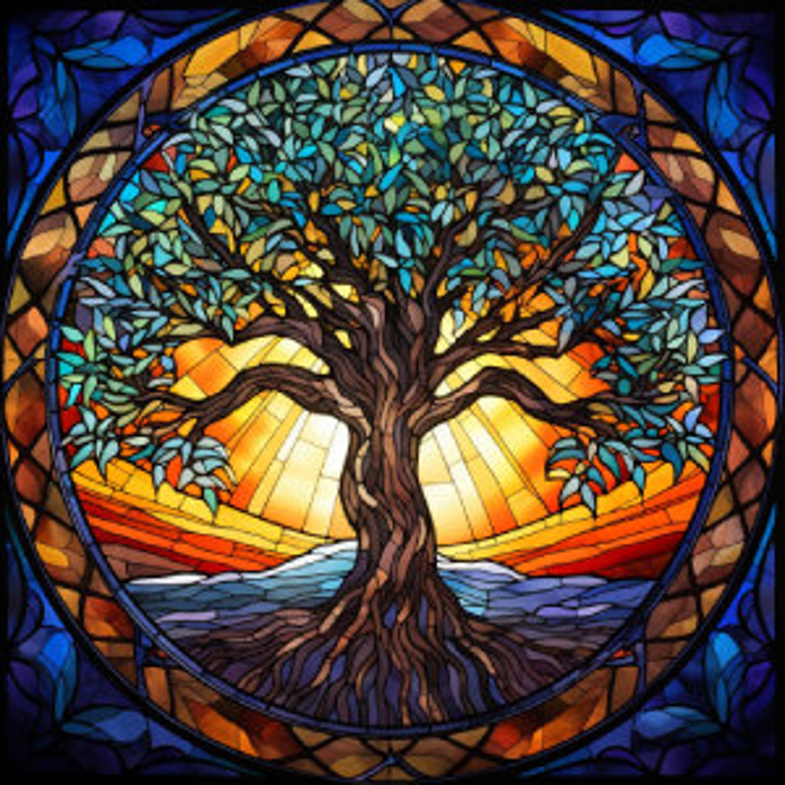 Brilliant Tree of Life Stained Glass Wall Art Printable Download - Etsy